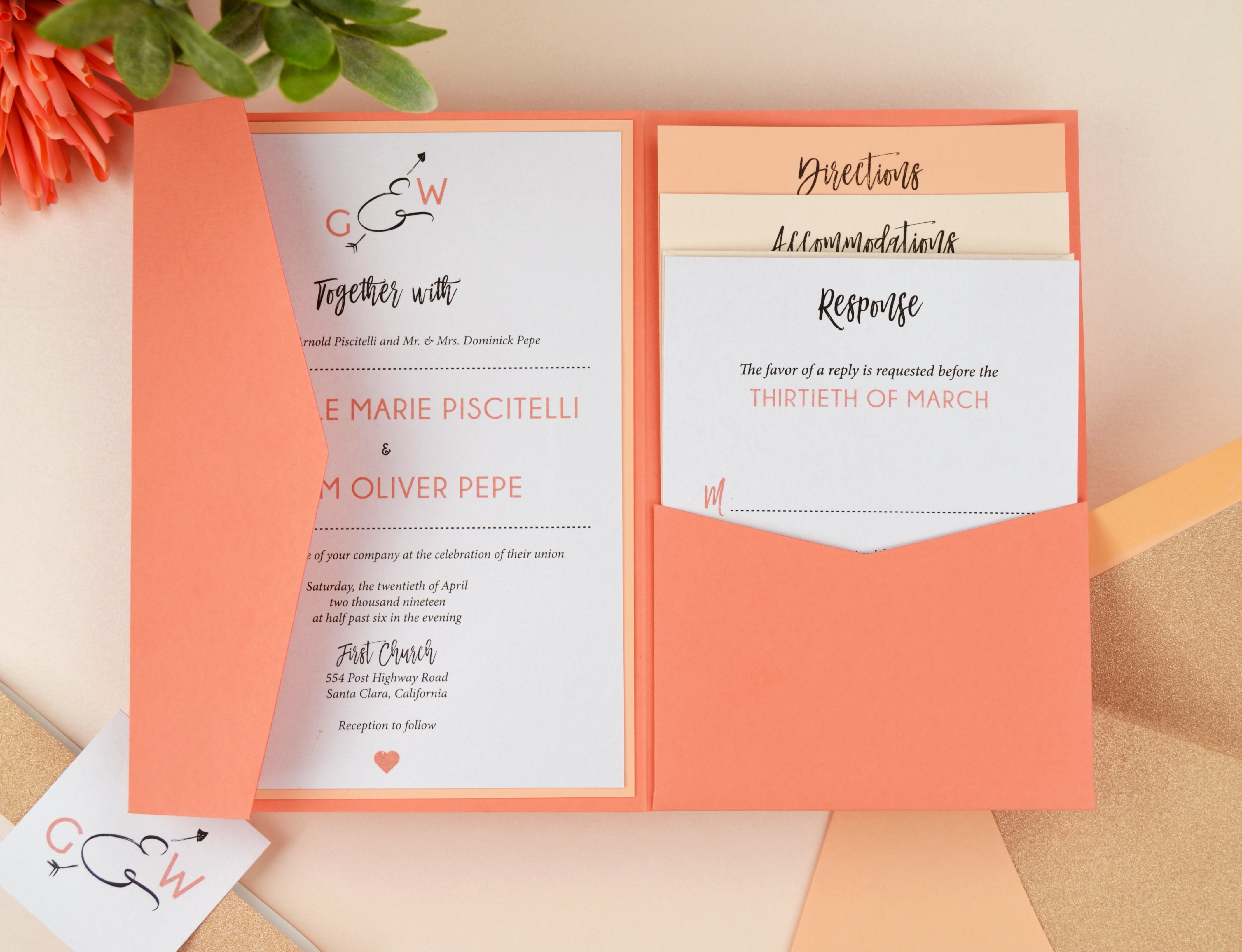 DIY Coral Ombre Pocket Invitation - Cards & Pockets Design Idea Blog